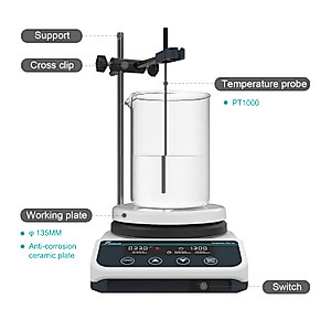 Digital Magnetic Stirrer Hot Plate Ceramic Coated Lab Hotplate Magnetic Stirrer Mixer 3000ml | 50-1500rpm Temp Probe Sensor and Stand Included