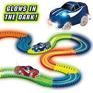 Ontel Magic Tracks 10 Foot Glow In The Dark Bendable Flexible Racetrack with LED Light-Up Race Car, Educational Playset Birthday Gift for Ages 3+