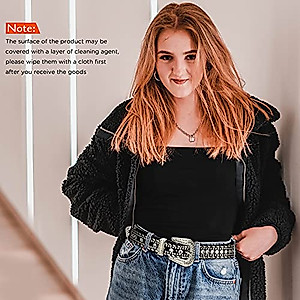 HooLing Women Rhinestone Belt Western Cowgirl Bling Studded Belts Stylish Artificial Leather Belt for Jeans Pants (Black) Adult size