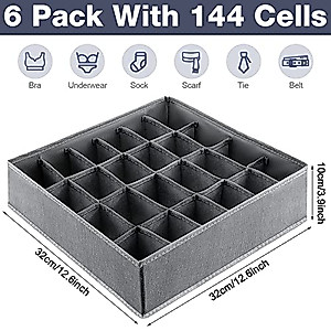 6 Pieces Sock Underwear Drawer Organizer Dividers 144 Cell Sock Drawer Organizers Foldable Cabinet Closet Organizer Underwear Storage Box for Storing Socks Underwear Ties