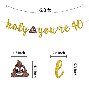 Holy Shit You're 40 Banner, Gold Glitter Funny Adult Happy 40th Birthday Banner Decoration Supplies