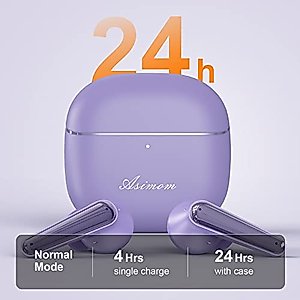 ASIMOM NC72 Active Noise Cancelling Wireless Earbuds, ANC Bluetooth Earbuds with 6-Mic Clear Call, True TWS, Multi-Mode, Deep Bass, Bluetooth 5.2, Compact Charging Case-Purple