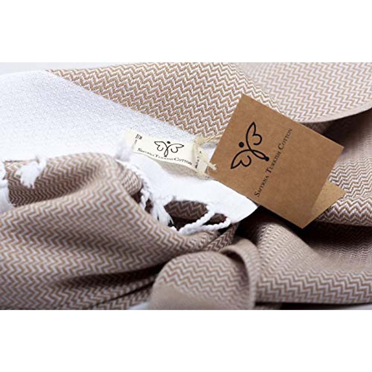 Smyrna Original Turkish Hand Towels Orientina Series Set of 2 | 100% Cotton, 16 x 40 Inches | Decorative Bathroom Peshtemal Towel for Hand, Face, Hair, Gym, Yoga, Tea, Kitchen and Bath (Latte)