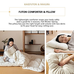EMOOR Space-Saving Japanese Futon Set (Futon Mattress, Comforter & Pillow) Compact-Twin, Made in Japan, Foldable Floor Sleeping Mattress Shikibuton Tatami Mat Camp Guest-Use