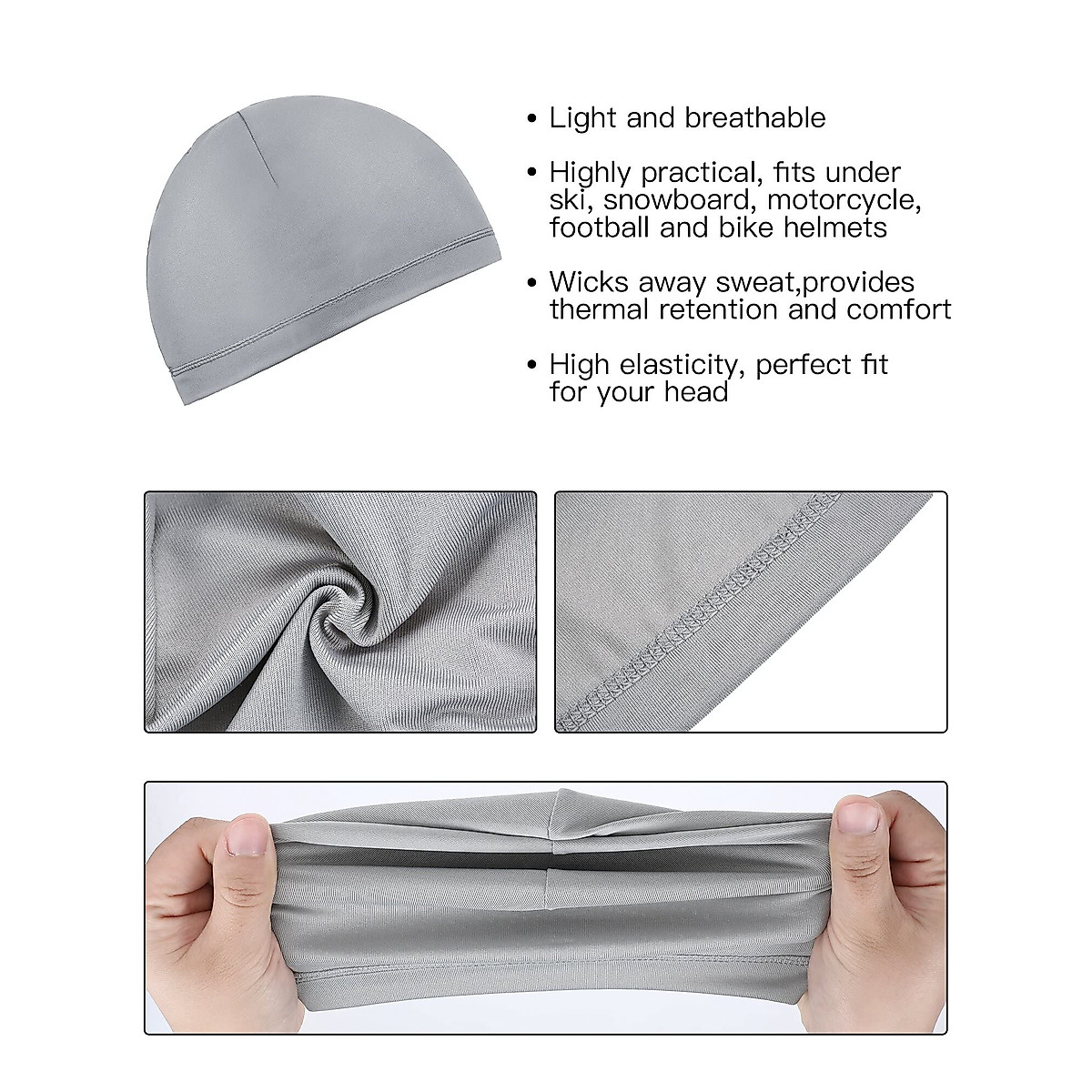 Boao 6 Pieces Skull Caps Helmet Liner Sweat Wicking Cap Running Hats Cycling Skull Caps for Men Women (Black, Grey, Blue, Large)