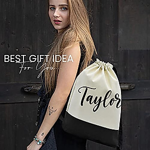 Personalized Initial Drawstring Backpack w/Name - Custom Bookbag for Girls & Boys 3 Fonts 15 Vinyl 6 Bag Colors – Customized Back to School Gifts Kids Monogrammed Gym Women Men, Beige