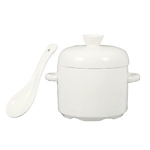 Hemoton Large Soup Mugs Ceramic Soup Bowl with Lid 460ml Onion Soup Crock Chili Bowls Soup Dish Stewing Pot Custard Bowl Cup with Handles and Lid For Soups Stews Cereal White Ceramic Soup Bowl