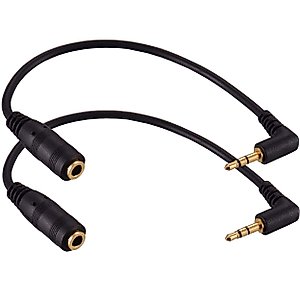 Warmstor 2 Pack Gold Plated 2.5mm Male to 1/8 inch 3.5mm Female Stereo Audio Jack Adapter Cable 90 Degree Right Angle Connector 6 inch Cord for Radios,Headphones,Recorder,Camera