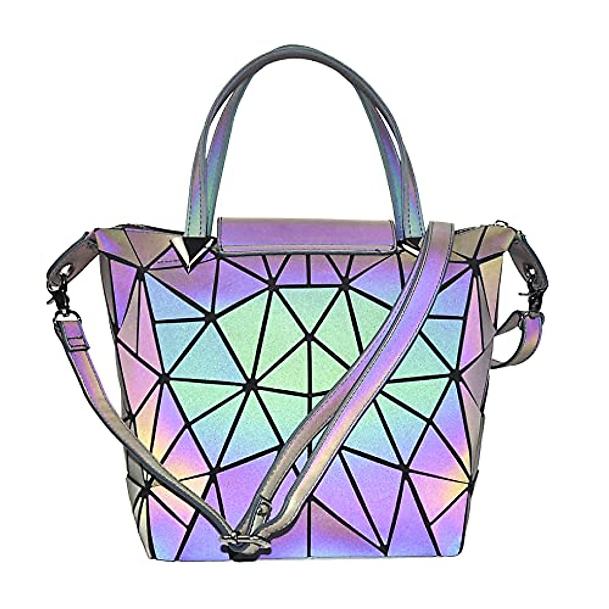 SIYUE Geometric Luminous Purses and Handbags Women Holographic Reflective Crossbody Bag Wallet Flash Rainbow Tote C