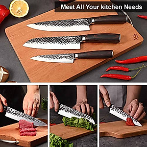 SANDEWILY Professional Chef Knife Ultra Sharp Kitchen Knife Set 3 PCS,Premium German Stainless Steel Japanese Knife Set for Kitchen with Sheath,Ergonomic Pakkawood Handle and Gift Box…