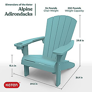 Keter Alpine Adirondack 2 Pack Resin Outdoor Furniture Patio Chairs with Cup Holder-Perfect for Beach, Pool, and Fire Pit Seating, Teal