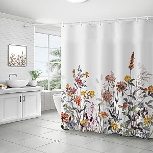 CCSYUS Shower Curtain Set with Hooks Waterproof Fabric Green Plant Floral Shower Curtain for Bathroom Bath Tub Spa Hotel 72 x 78 Inches