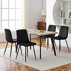 CLIPOP Dining Chairs Set of 2, Black Dining Chairs with Velvet Upholstered Seat Backrest, Metal Leg, Armless Kitchen Chairs, Leisure Parson Chair for Living Room, sillas de comedor