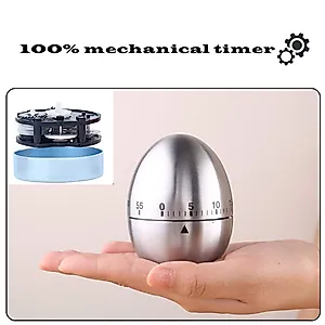 Egg Timer Wind up Timer Kitchen Timer Cooking Timer Reminder Timer Mechanical Reminder Cute Timer Mechanical Rotating Alarm with 60 Minutes for Cooking (Silver)