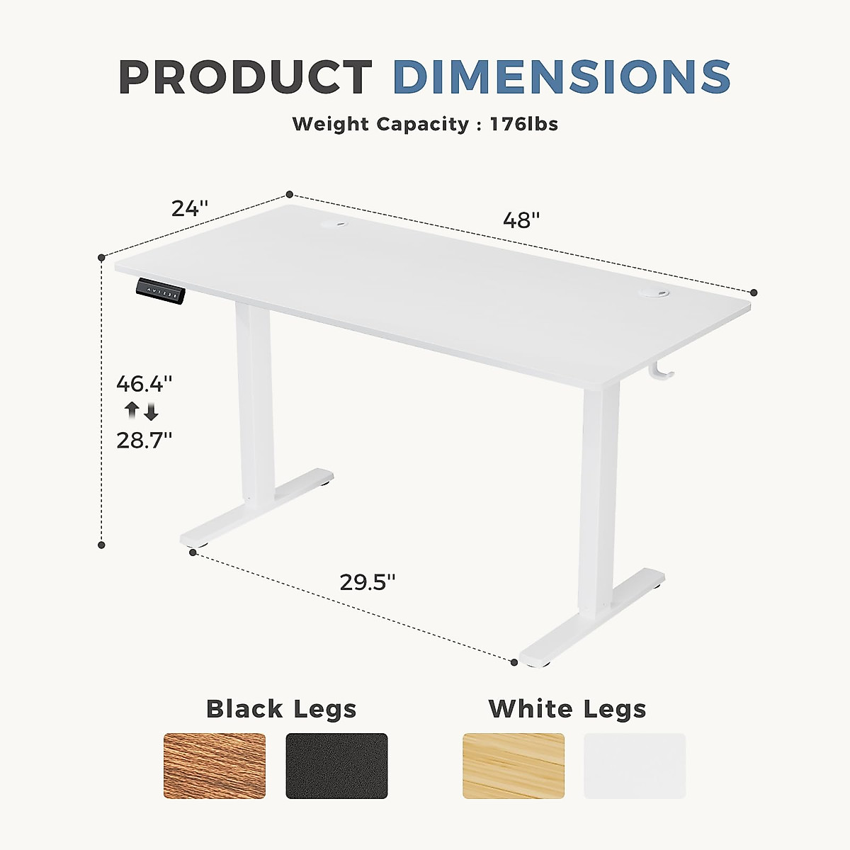 DUMOS Standing Desk, 48 Inch Ergonomic Adjustable Height Electric Sit Stand Up Down Computer Table, Computer Workstation for Home Office