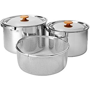 Snow Peak Al Dente Cook Set - Made of Polished Stainless Steel with Stylish Wooden Handles