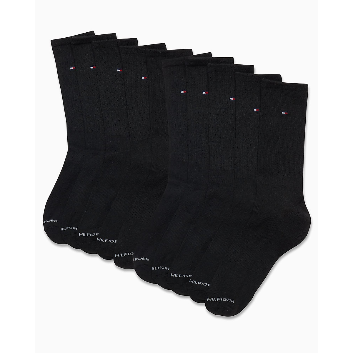 Tommy Hilfiger Men's Athletic Socks - Cushioned Crew Socks (10 Pack), Size 7-12, Pure Black