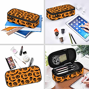 Xuwenz Spider Bat Pencil Case Organizer Orange Halloween Skull Skeleton Pumpkin Festival Pencil Bag Big Capacity for Office School Student College Adult Teen Gift
