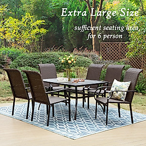 Sophia & William Patio Dining Set 7 Piece Wicker Outdoor Table and Chairs Furniture Set, 6 High-Back Rattan Chairs and 1 Metal Rectangular Dining Table with Umbrella Hole