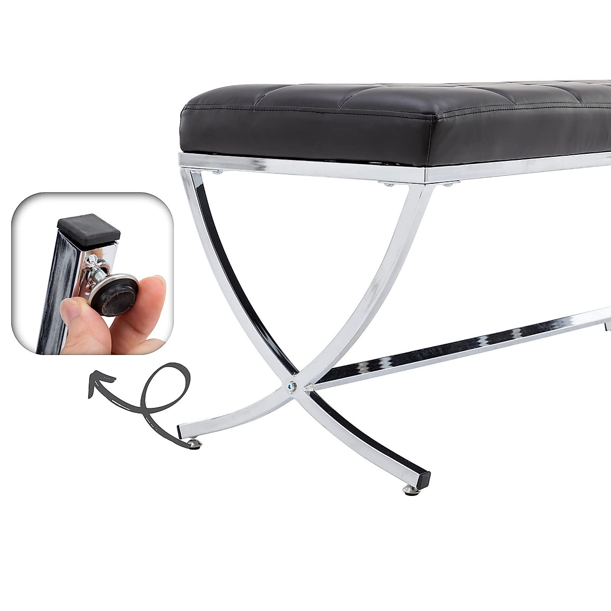 EALSON Modern Entryway Bench Leather Upholstered Dining Bench with Metal Base Button Tufted Ottoman Bench with Padded Seat Accent Foot Bench for Bedroom End of Bed/Living Room, Black