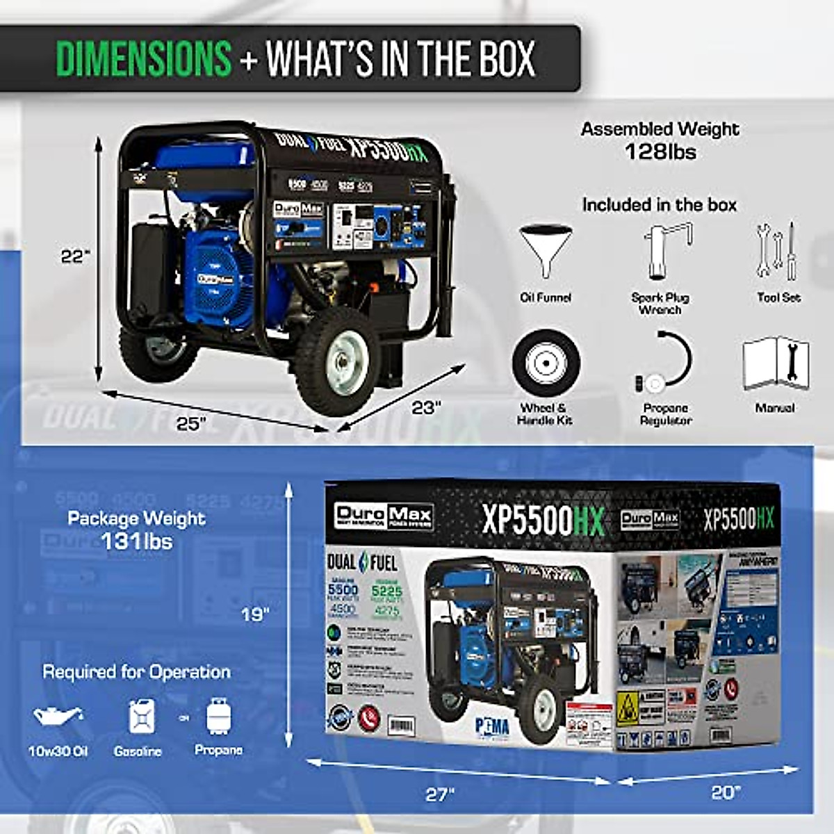 DuroMax XP5500HX 5,500-Watt Dual Fuel Portable Generator - Gas & Propane, Electric Start, RV & Emergency Ready