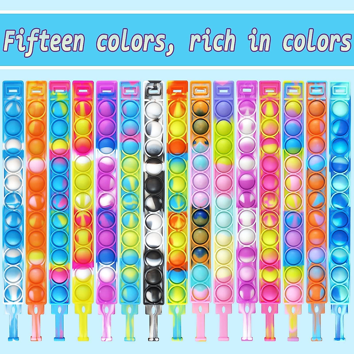 ZNNCO 30PCS Push Pop Pop Bubble Toy Fidget Bracelet, Durable and Adjustable, Multicolor Stress Relief Finger Press Bracelet for Kids and Adults ADHD ADD Autism