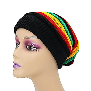 Unisex Jamaica Reggae Cap Rasta Slinky Beanie Multi-Colour Striped Slouchy Baggie Beanie Skullies Gorro Rasta Hat