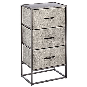 mDesign Modern 3-Drawer Dresser Storage Tower - Sturdy Steel Frame, Wood Top, Wood Handles/Fabric Bins - Organizer Unit for Bedroom, Hall, Entryway, Closets - Margot Collection - Black/Graphite Gray