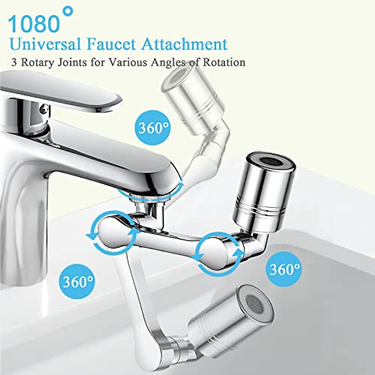 1080° Rotating Faucet Aerator Extender, Upgrade 2 Kinds of Water Outlet Modes Swivel Faucet Attachment and the Whole Is Made of Fine Copper, Suitable for Kitchens and Faucet Extender for Bathroom Sink