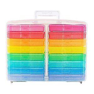 novelinks Transparent 4" x 6" Photo Cases and Clear Craft Keeper with Handle - 16 Inner Cases Plastic Storage Container Box (Multi-Colored)