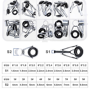 eMagTech 36PCS 1.6-8.6mm Fishing Rod Tips Repair Kit Fishing Rod Rings Guide Stainless Steel Fishing Replacement Parts for Saltwater Freshwater