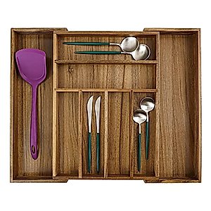 Utoplike Acacia Expandable Cutlery Drawer Organizer, Adjustable Kitchen Silverware Drawer Organizer, Wooden Utensil Tray Holder Organiser, Drawer Divider for Flatware, Knives in Kitchen
