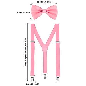 Suspender Bow Tie Set Clip On Y Shape Adjustable Braces, 80s Suspenders Shoulder Straps for Halloween Cosplay Party