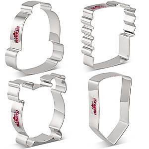 LILIAO Cookie Cutters Back to School Cookie Cutter Set - 4 Pieces - School Bag, Alarm Clock, Note Book and Pencil/Crayon Fondant Biscuit Cutters - Stainless Steel