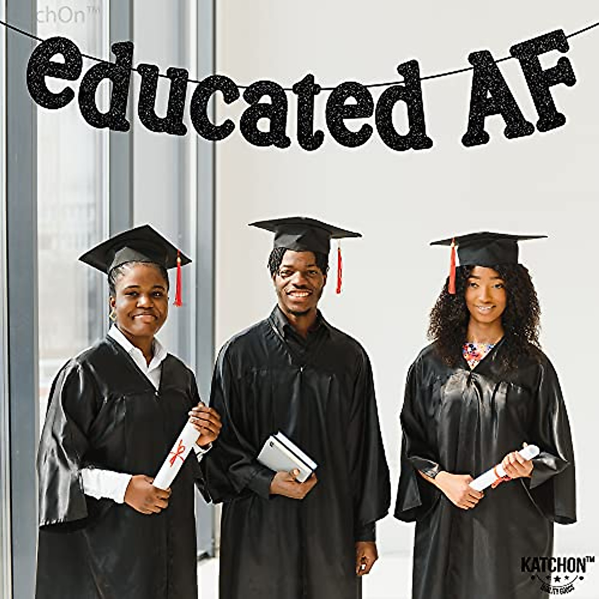 Black, Glitter Educated Af Banner - 10 Feet, No DIY | Graduation Banner for Black Graduation Party Decorations 2023 | Congratulations Grad Banner | Congratulations Decorations | Graduation Decorations