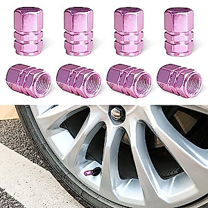 Ziciner 8 PCS Car Tire Valve Caps, Aluminum Alloy Wheel Valve Stem Covers with Rubber Ring, Corrosion Resistant Leak-Proof Tire Valve Cap Set, Universal for SUV, Truck, Motorcycle, Bike (Pink)