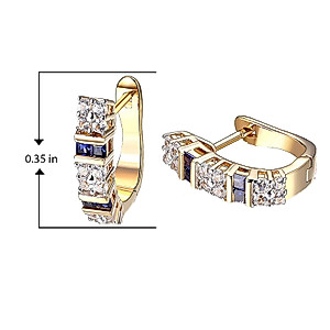 MORGAN & PAIGE 18K Yellow Gold Plated .925 Sterling Silver Square-Cut Created Blue and White Sapphire Hinged 3/4" Hoop Earrings