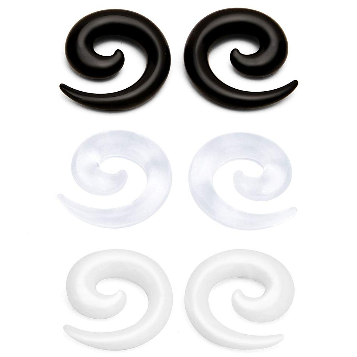 Briana Williams 3 pairs 00G 10mm Acrylic Spiral Snail Ear Tapers Plugs Lobe Ear Expander Stretching Earlobe Piercing Jewelry
