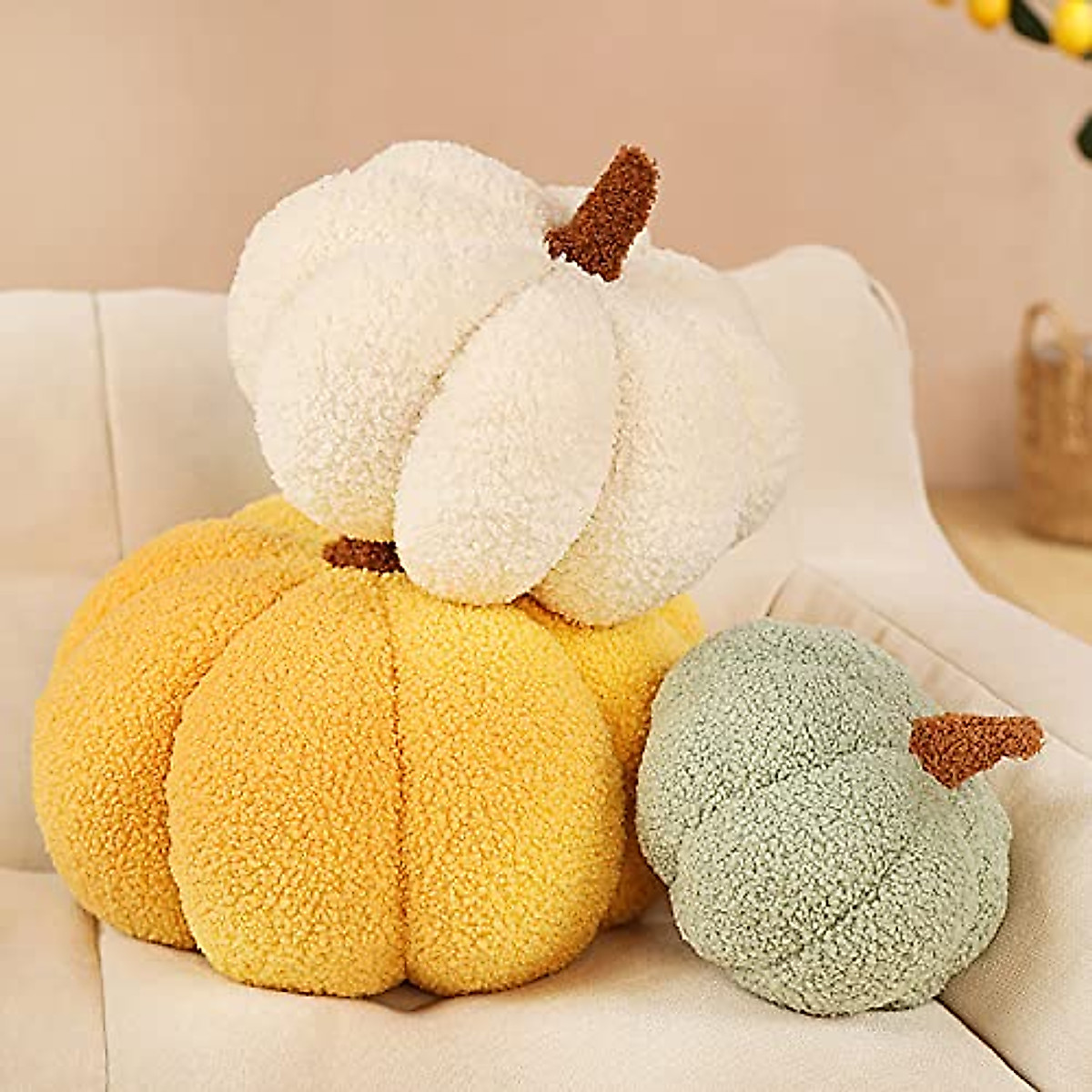 Sdetrcq Halloween Pumpkin Pillow Decor, Pumpkin Plush Pillow Fleece Stuffed Pumpkins Decoration Halloween Pumpkins Throw Pillow for Couch, Soft Halloween Pumpkin Decor Gifts (White, 8'')