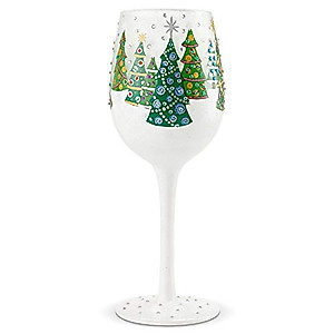 Enesco Designs by Lolita Christmas Trees Hand-Painted Artisan Wine Glass, 1 Count (Pack of 1), Multicolor