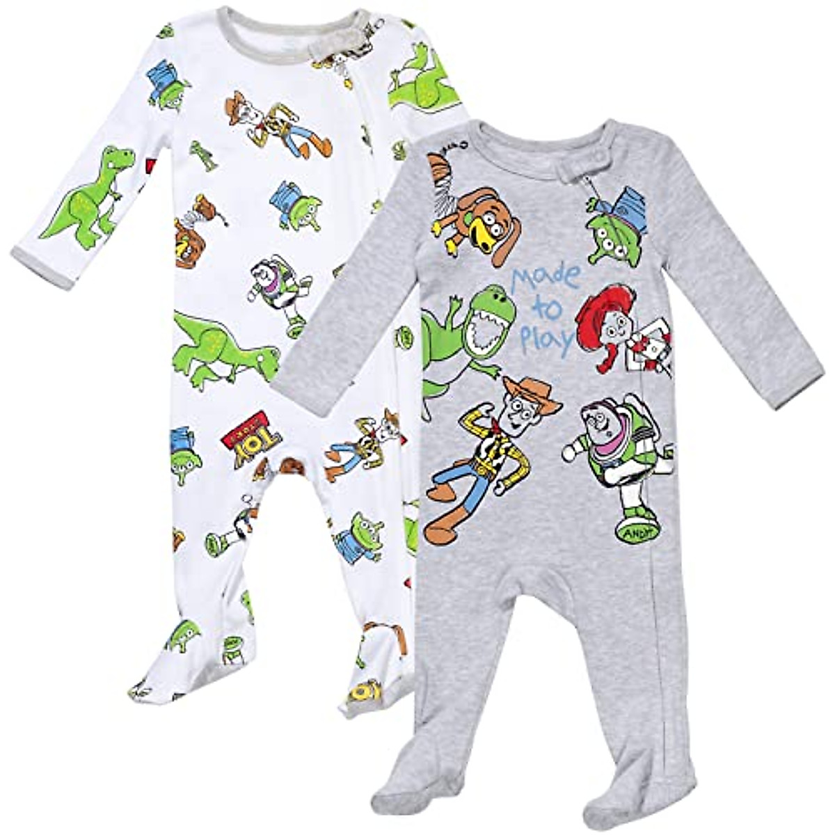 Disney Pixar Toy Story Buzz Lightyear Woody Newborn Baby Boys 2 Pack Zip Up Sleep N' Play Coveralls 3-6 Months
