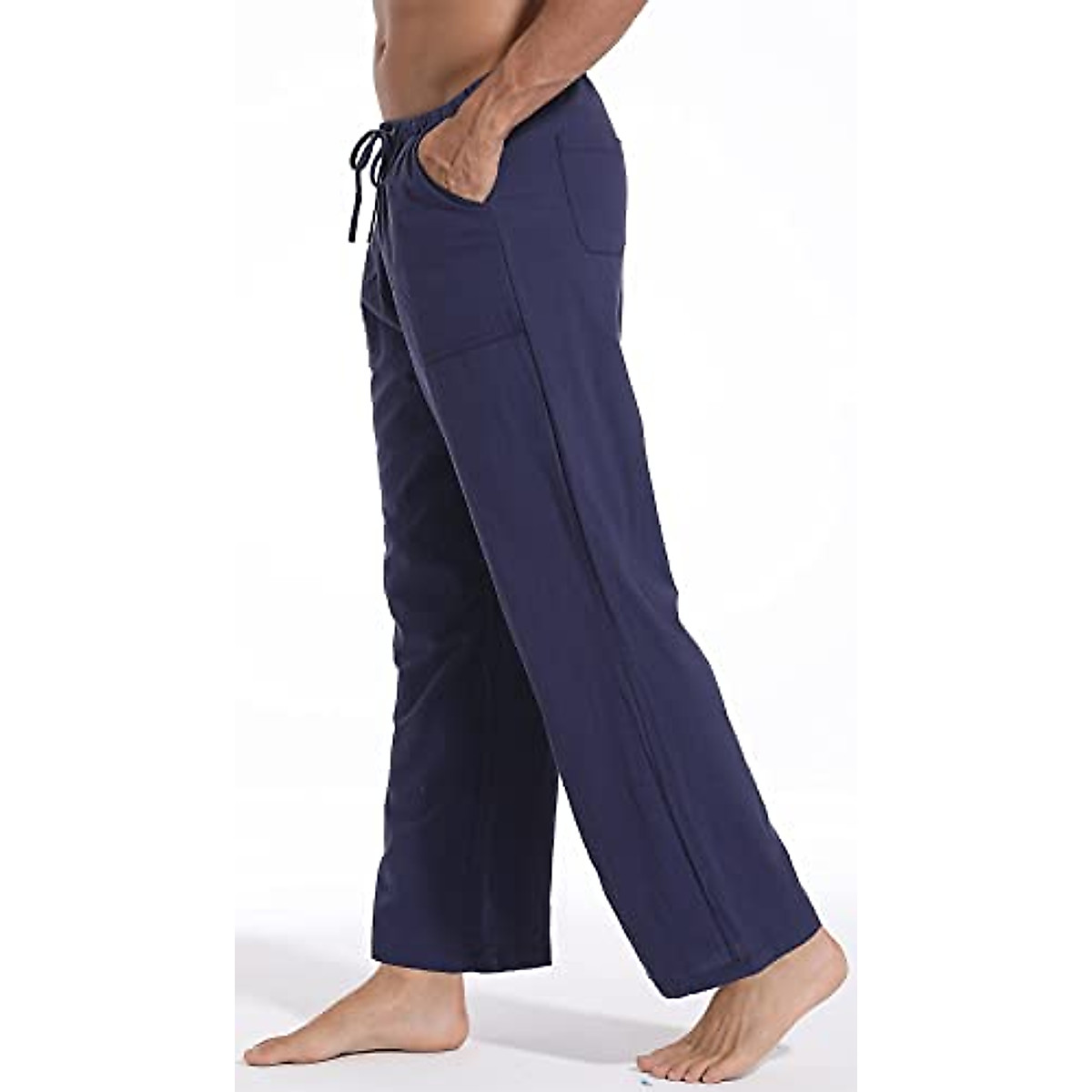 AITFINEISM Men's Casual Cotton Linen Pants Elastic Waist Lightweight Drawstring Summer Pants (42-44, B-Navy)