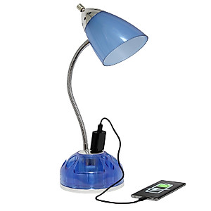 Limelights LD1015-CBL Flossy Organizer Desk Lamp with Charging Outlet Lazy Susan Base, Clear Blue 18.50 x 6.40 x 6.40 inches