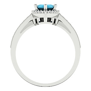 Clara Pucci 2.16ct Marquise Round Cut Laser Engraving Pave Halo Turquoise Engagement Wedding Bridal Ring Band set 18K White Gold Size 8.5