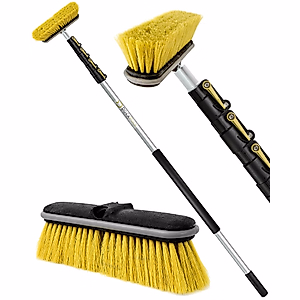 DOCA Floor Scrub Brush with Long Handle - 7-30 Ft Extension Pole (36+ Ft Reach) - Outdoor Broom - Car Wash Brush with Long Handle Also for House Siding, Deck, Patio & More