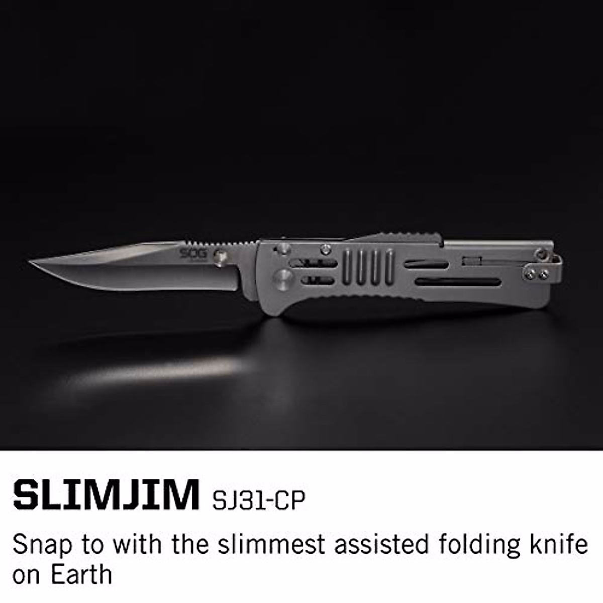 SOG SlimJim Folding Pocket Knife- SOG Assisted Technology w/ Tactile Bumps and Cutout Aid, Reversible Carry Clip, AUS-8 Stainless Steel Body (SJ31-CP), One Size, Hardcase Black