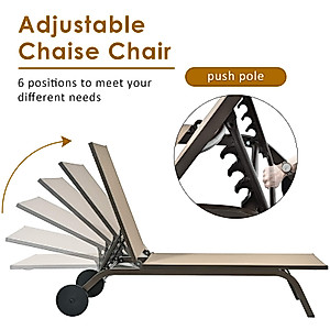 Tangkula Outdoor Aluminum Chaise Lounge, Patio Lounge Recliner Chair w/6 Adjustable Backrest, Reclining Chaise Chair with Wheels for Beach, Yard, Balcony, Poolside (2, Brown)
