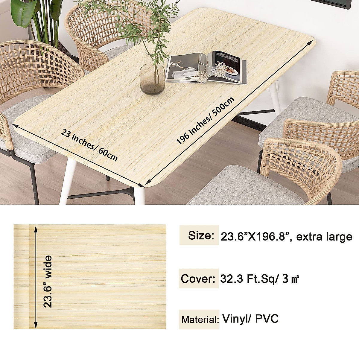 WIFEA 23.6"x 197" Wood Contact Paper Wood Grain Wallpaper Peel and Stick Self Adhesive Vinyl Film Removable Waterproof, Contact Paper for Cabinets Countertops Tabletop Walls, Brown Wood Textured