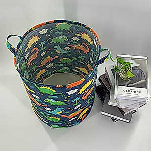 Mziart Large Storage Baskets Foldable Nursery Toys Box Storage Bins Canvas Fabric Gift Baskets Collapsible Laundry Basket Waterproof Clothes Organizer Laundry Hamper with Handles (Blue Dinosaurs)