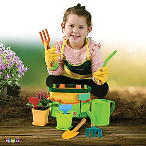 Play22 Kids Gardening Tool Set 12 PCS - Kids Gardening Tools Shovel Rake Fork Trowel Apron Gloves Watering Can and Tote Bag, Toddler Gardening Tools for Kids Best Outdoor Toys Gift for Boys and Girls